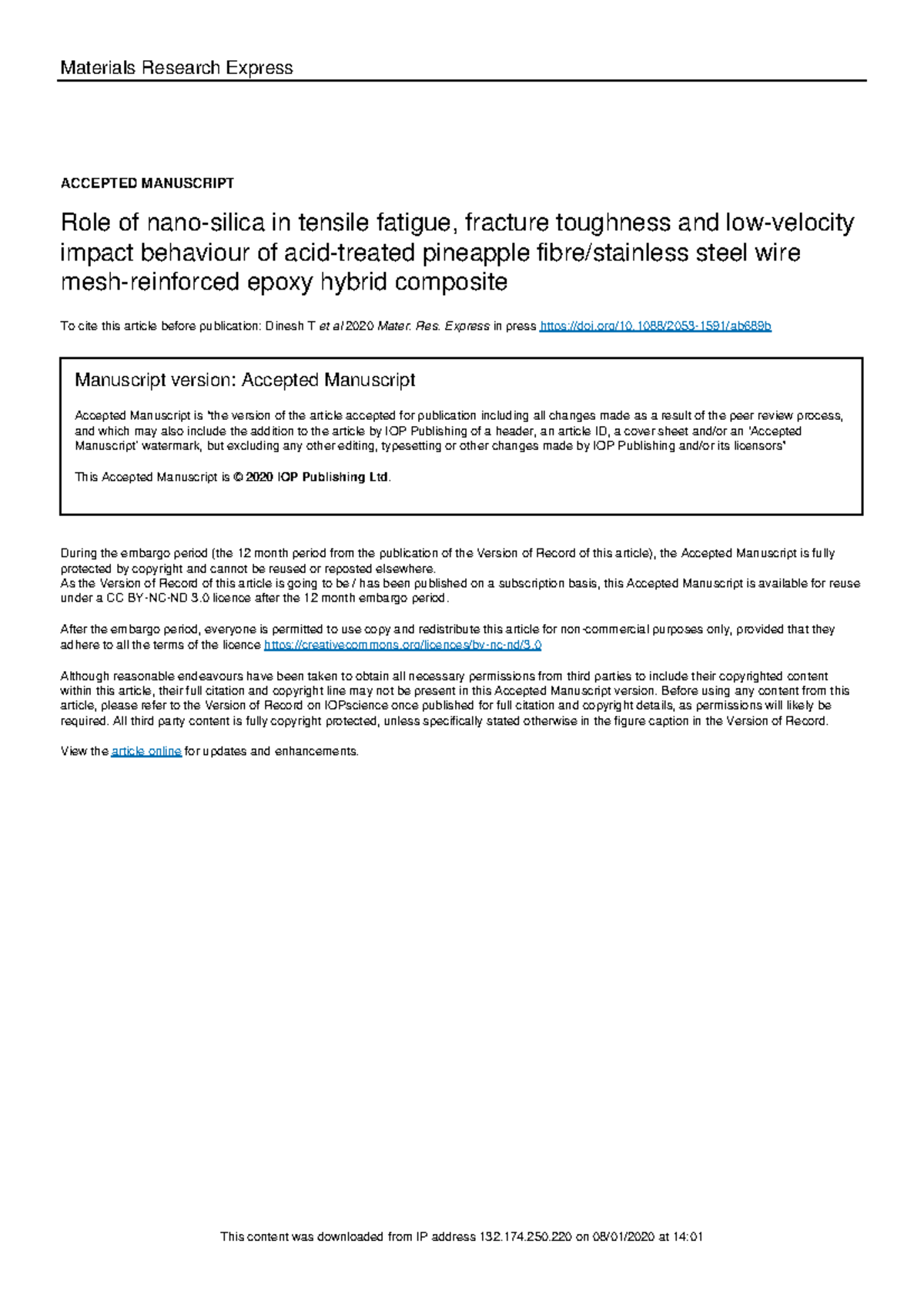 10 - TAREA - Materials Research Express ACCEPTED MANUSCRIPT Role of ...