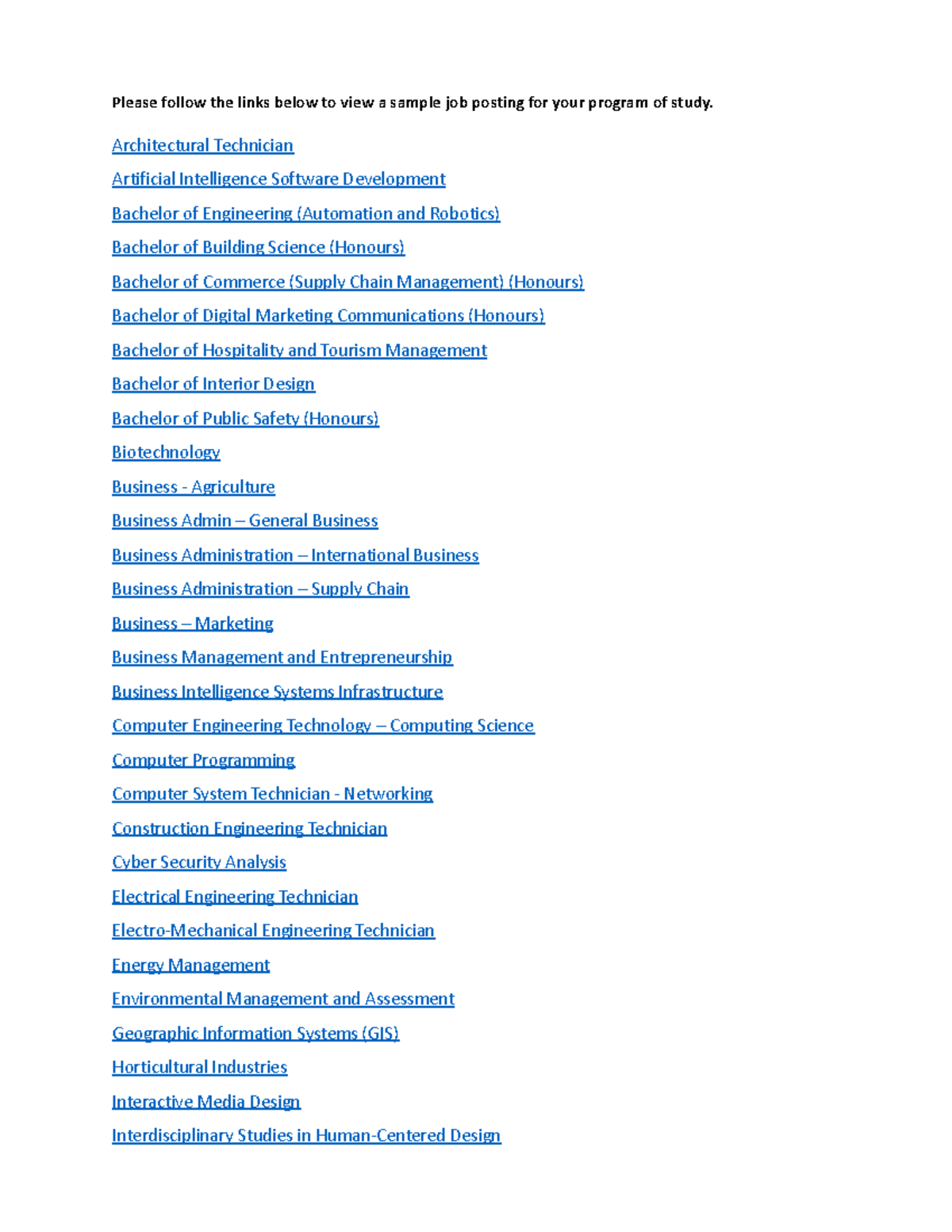 Sample Co-op job postings S23 - Please follow the links below to view a ...