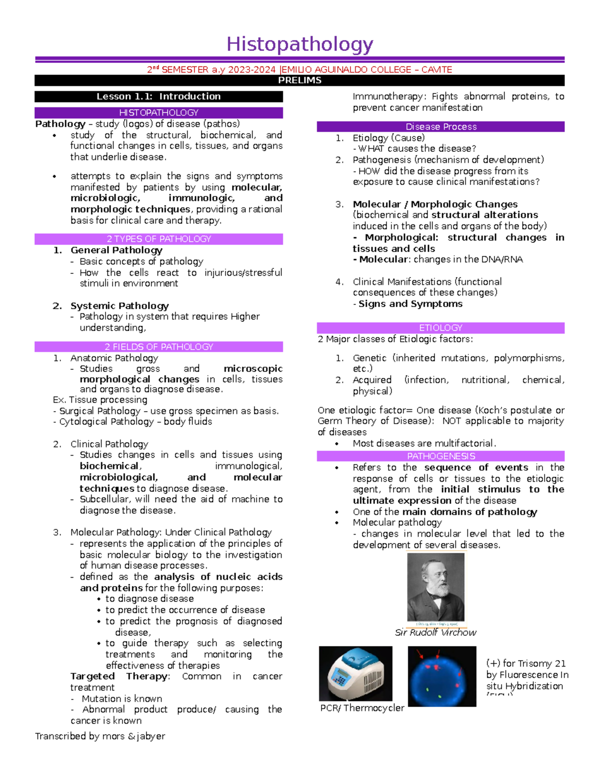 HIstopathology Intro - 2 nd SEMESTER a 2023-2024 |EMILIO AGUINALDO ...