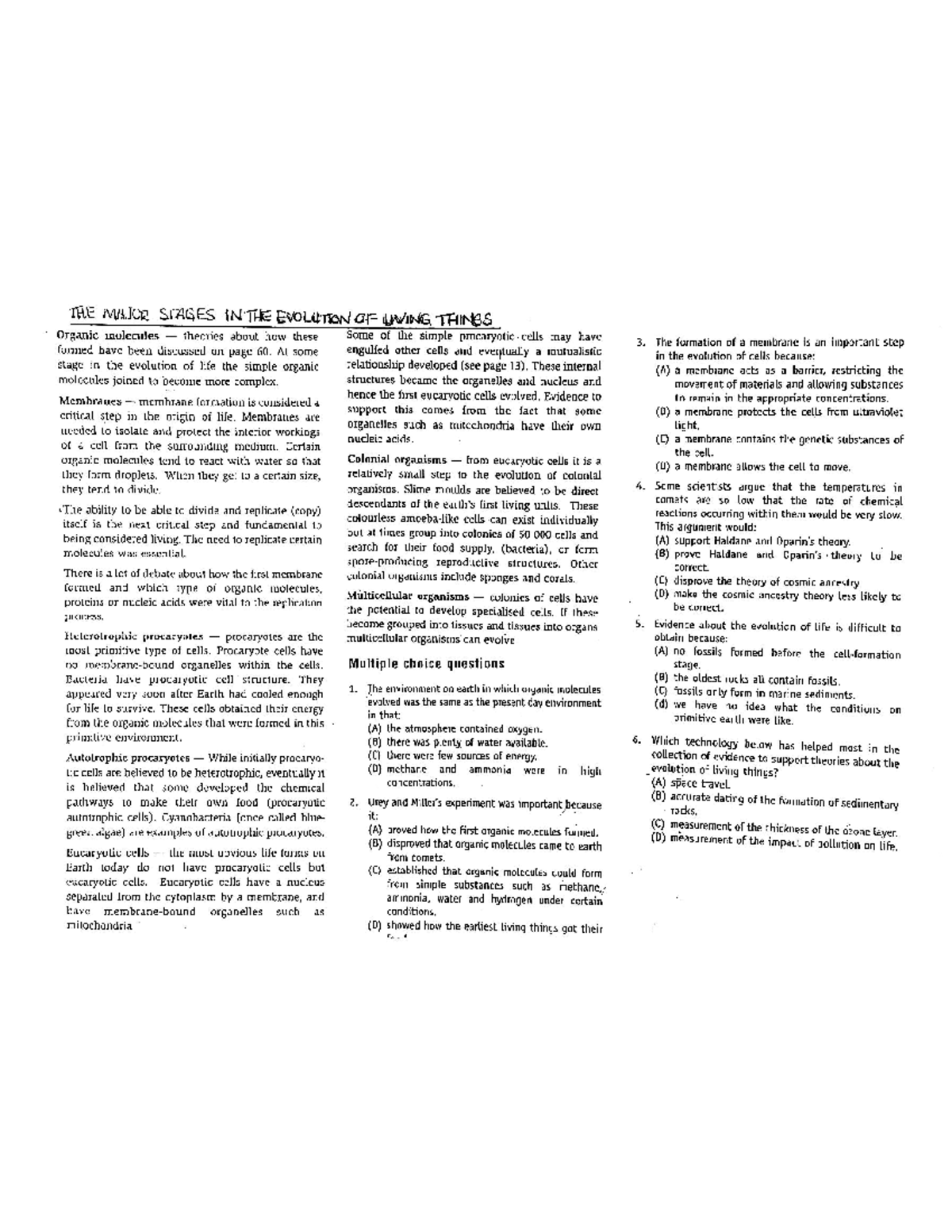 Major Stages in The Evolution of Living Things - Studocu