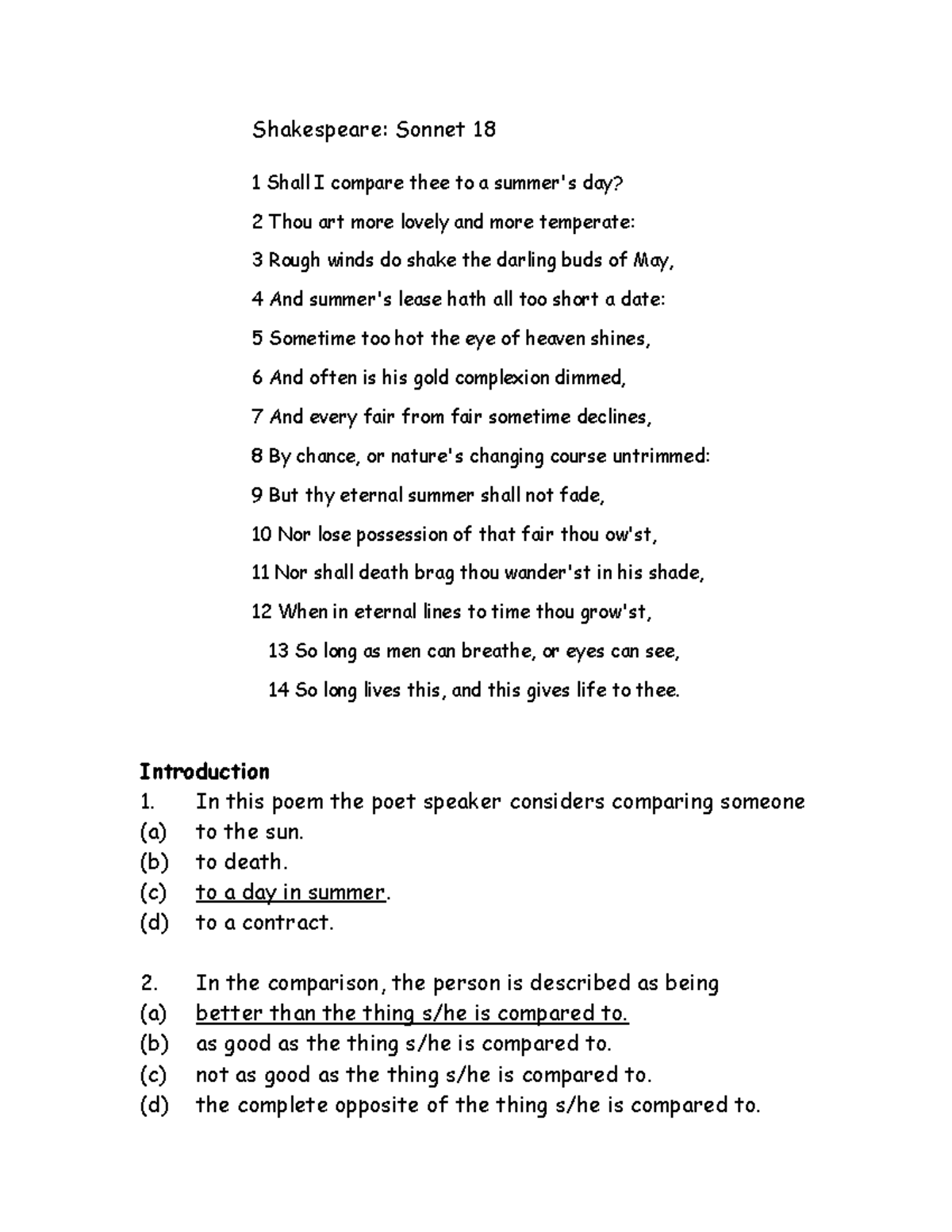 Week 2 practical - practice material - Shakespeare: Sonnet 18 1 Shall I ...
