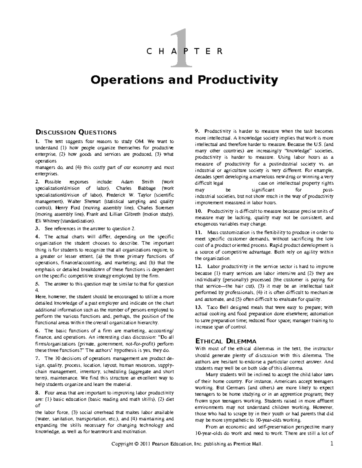 333641266 231232983 Heizer Operation Management Solution Ch 1 - 1 C H A P T E R Operations and ...