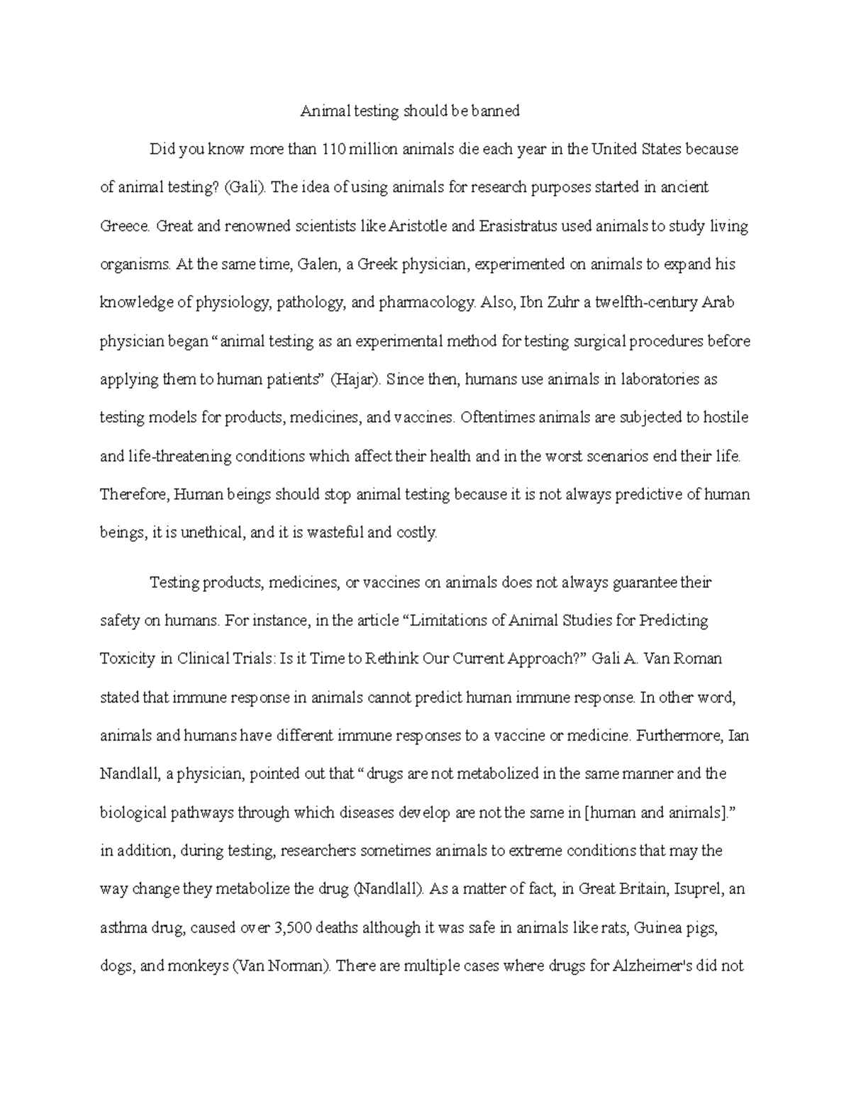 Sample paper of toulmin argument - Animal testing should be banned Did ...