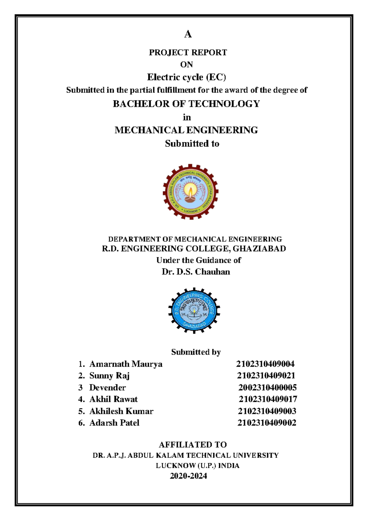 Final project file - A PROJECT REPORT ON Electric cycle (EC) Submitted ...