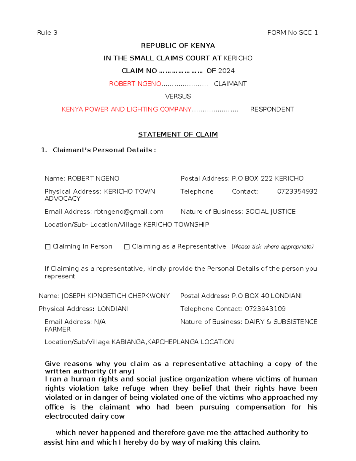 Small-Claims-Court Statement Of Claim (12) - Rule 3 FORM No SCC 1 ...
