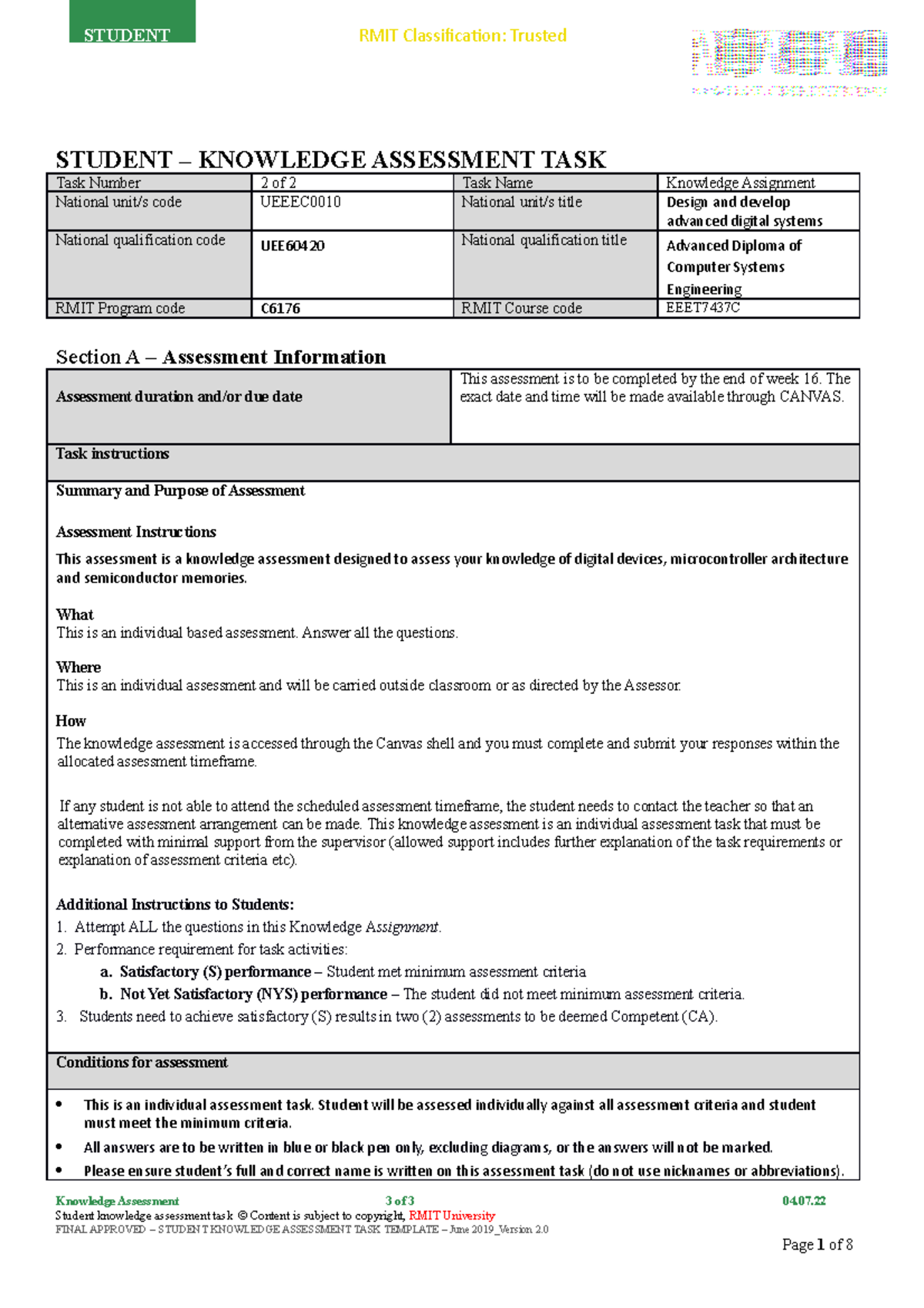 Knowledge Ueeec 0010 Task2 S3868776 - STUDENT – KNOWLEDGE ASSESSMENT TASK Task Number 2 of 2 ...
