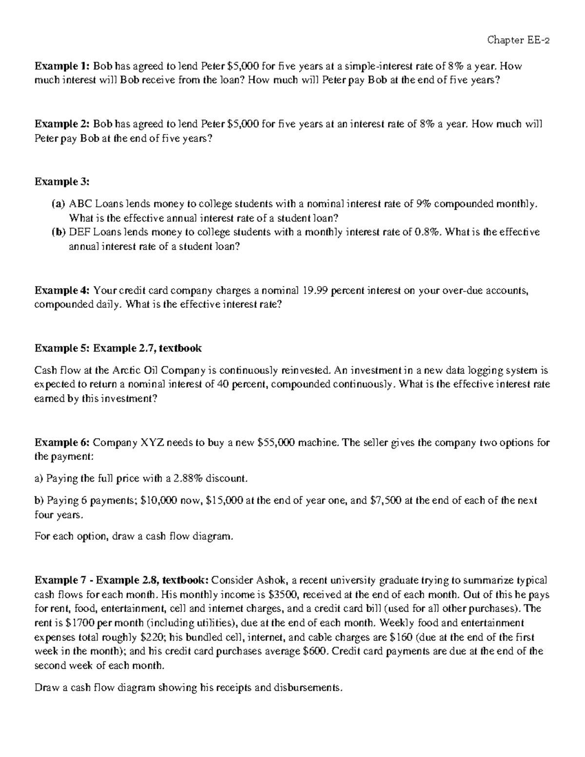 EE-2 - Class Examples - Chapter EE- Example 1: Bob has agreed to lend ...