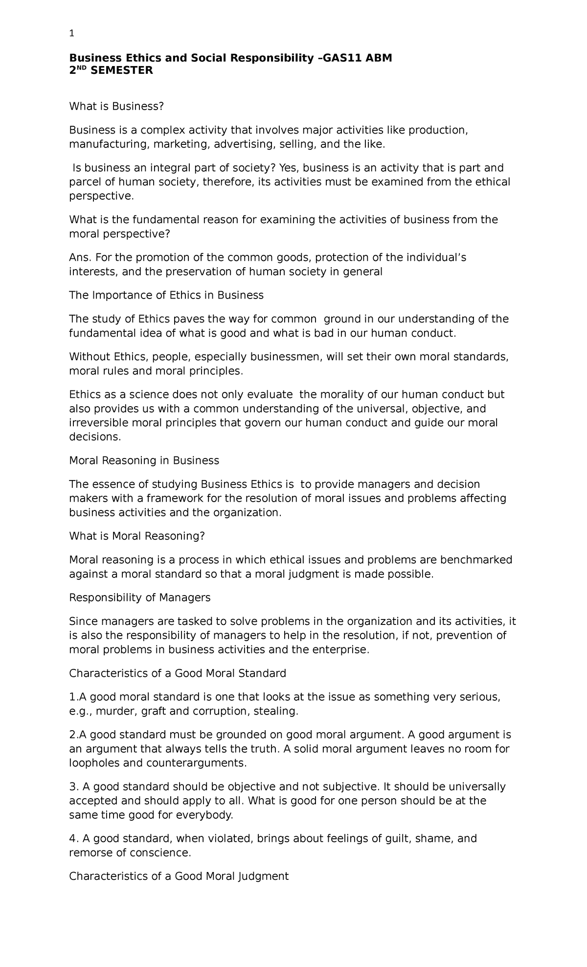 366474035 Business Ethics Handouts - Business Ethics and Social ...