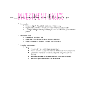 Chapter 12 investing in stocks - Introduction o Investing in the stock ...