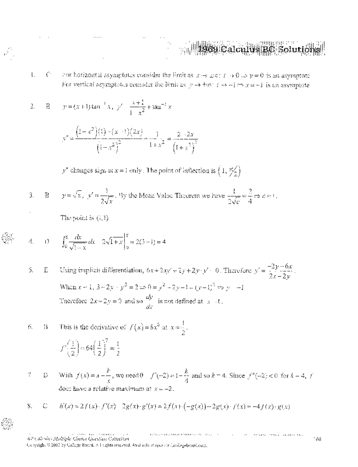 AP Packet MC Solutions - Multi-choice solution - 1969 Calculus BC ...