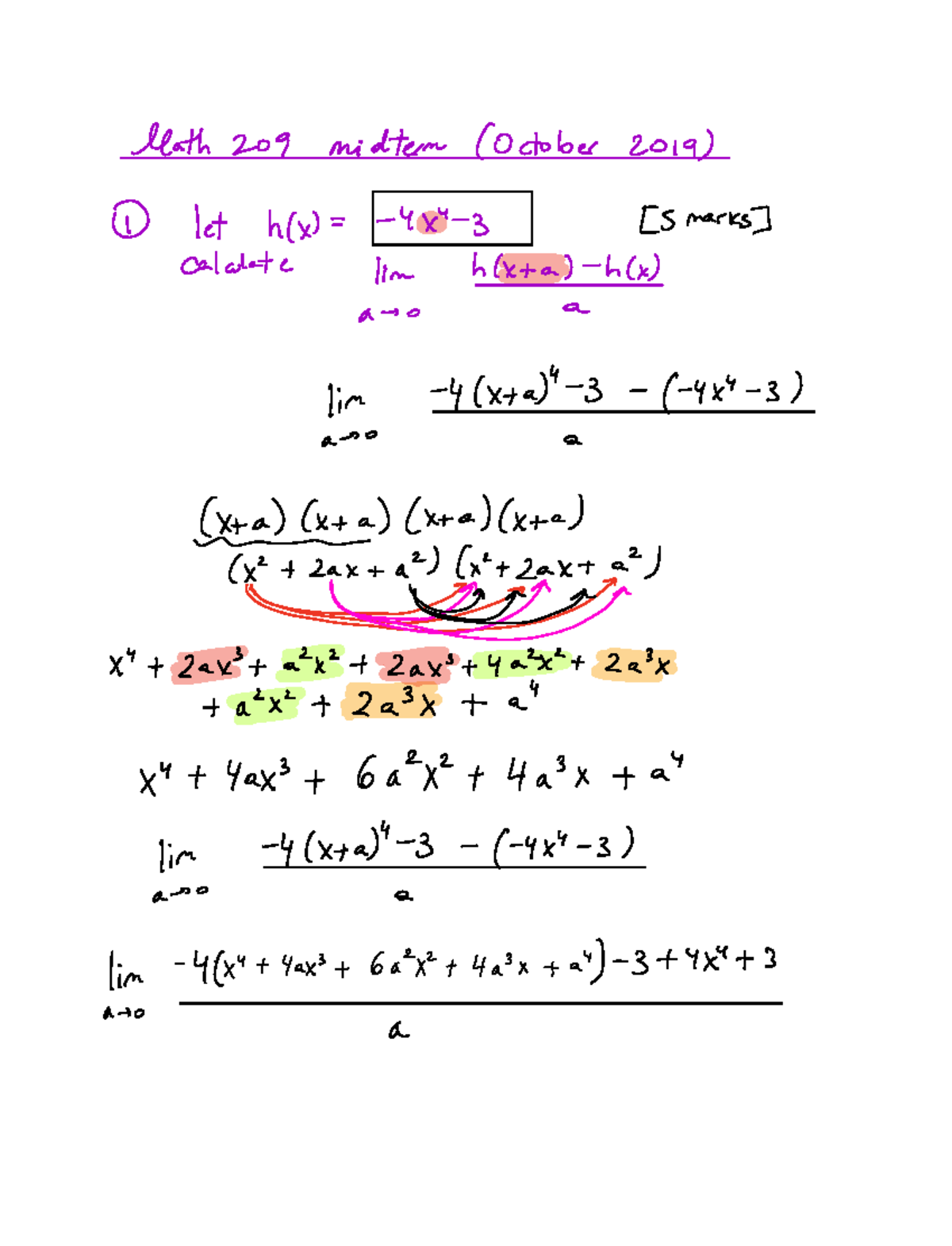 Math 209 Notes - Math 209 midterm October 2019 let h x 4 4 3 ES marks ...