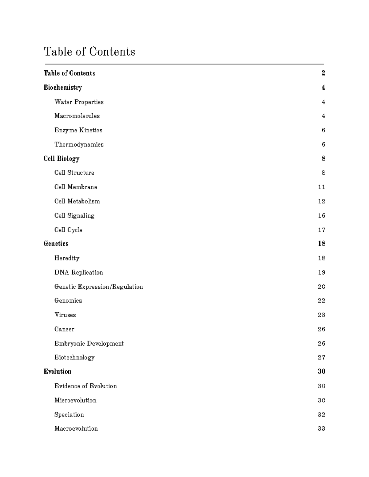 Biology Study Guide - Table of Contents Table of Contents Biochemistry ...