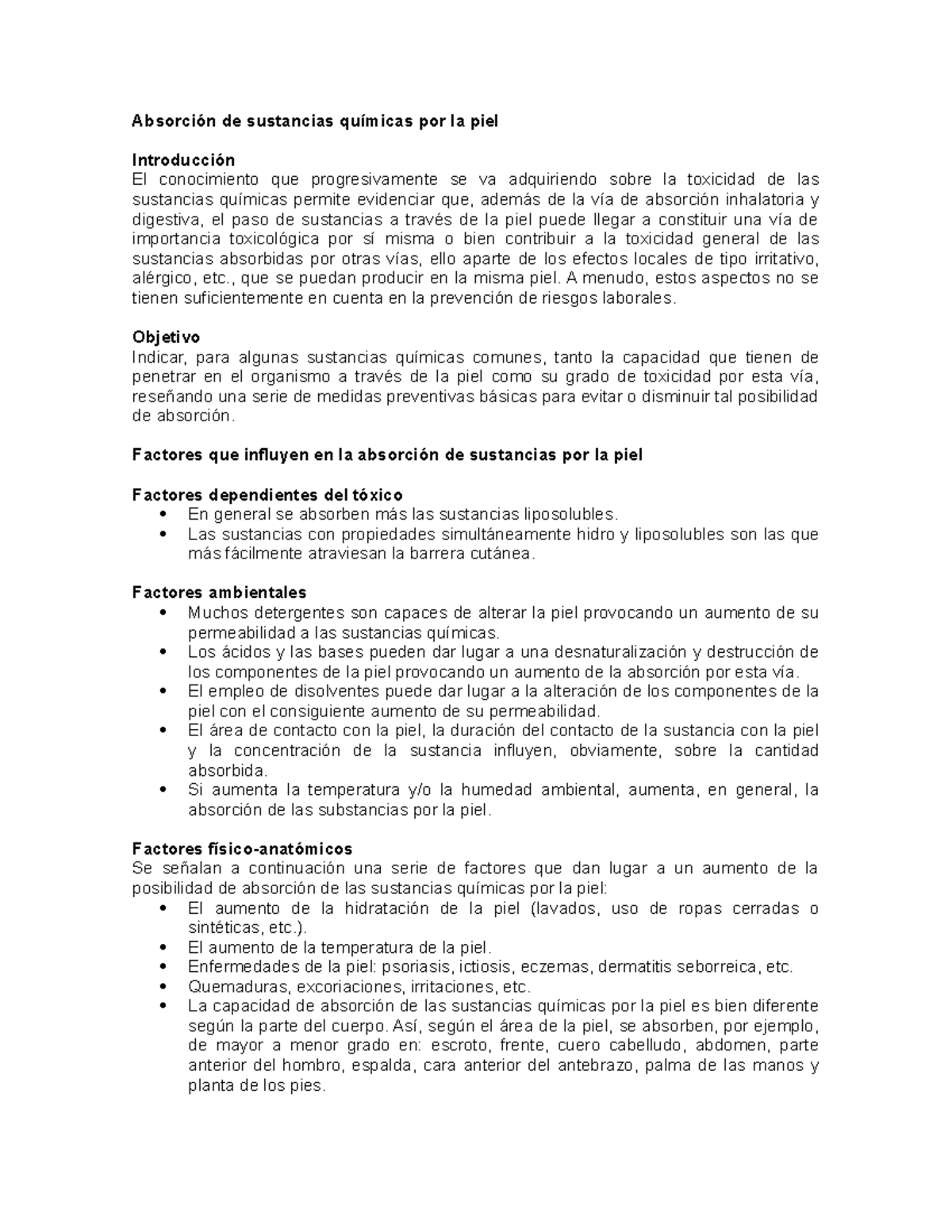 Absorcion de sustancias quimicas por la piel - Absorción de sustancias ...