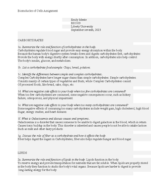 Biomolecules of cells assignment - Gracie Frame Professor Simpson BIOL ...