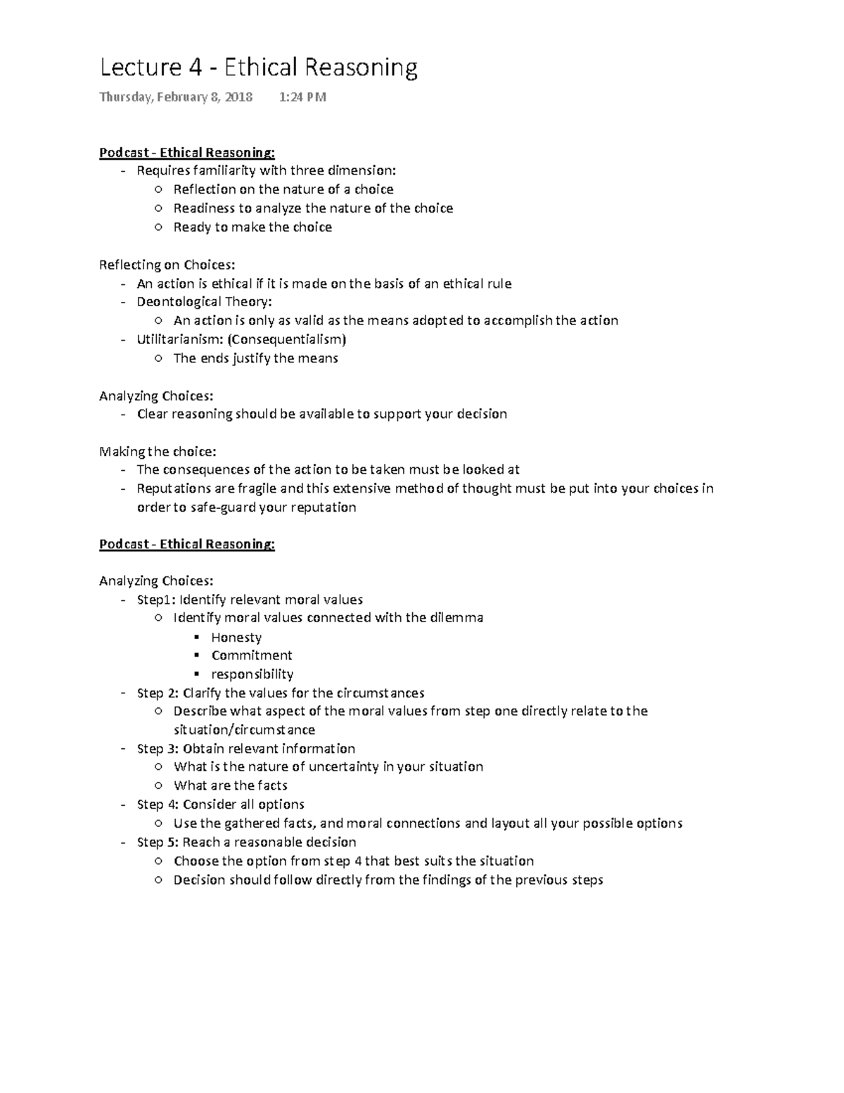 ENGR 201 - Lecture 4 - Ethical Reasoning - Lecture 4 — Ethical ...