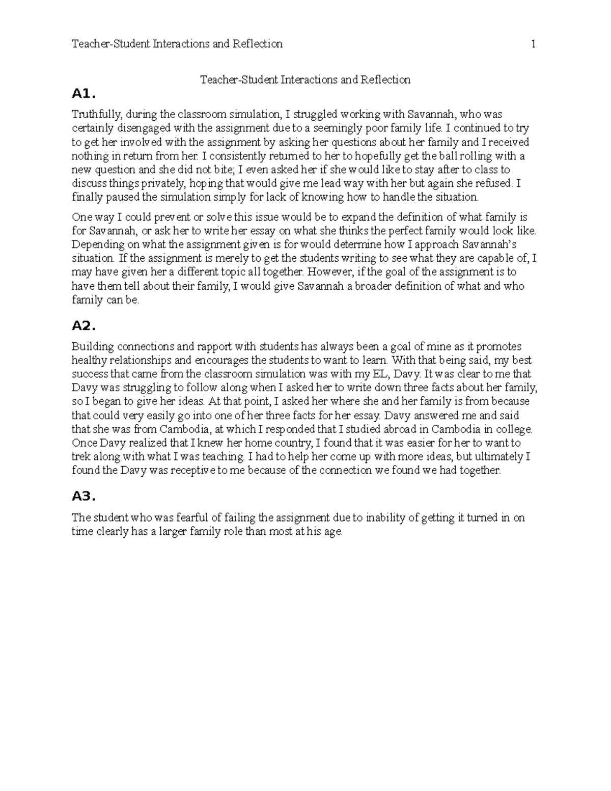 D170-Task2 - Strategies for Active Engagement - Teacher-Student Interactions and Reflection ...