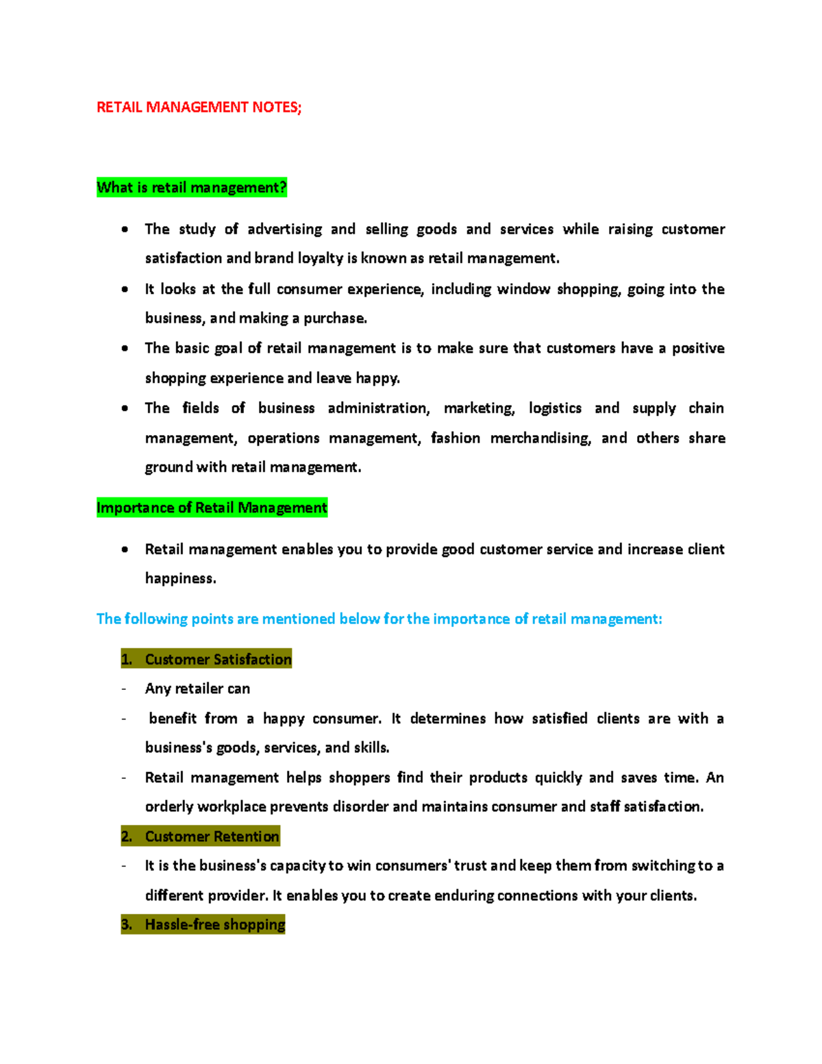 Retail Management Notes 1 - RETAIL MANAGEMENT NOTES; What is retail ...