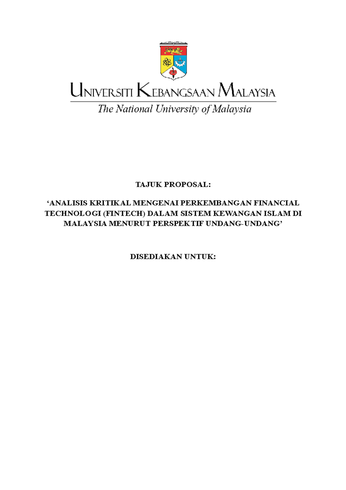 Proposal KErtas Projek Analisis perkembangan Fintech Syariah - TAJUK ...