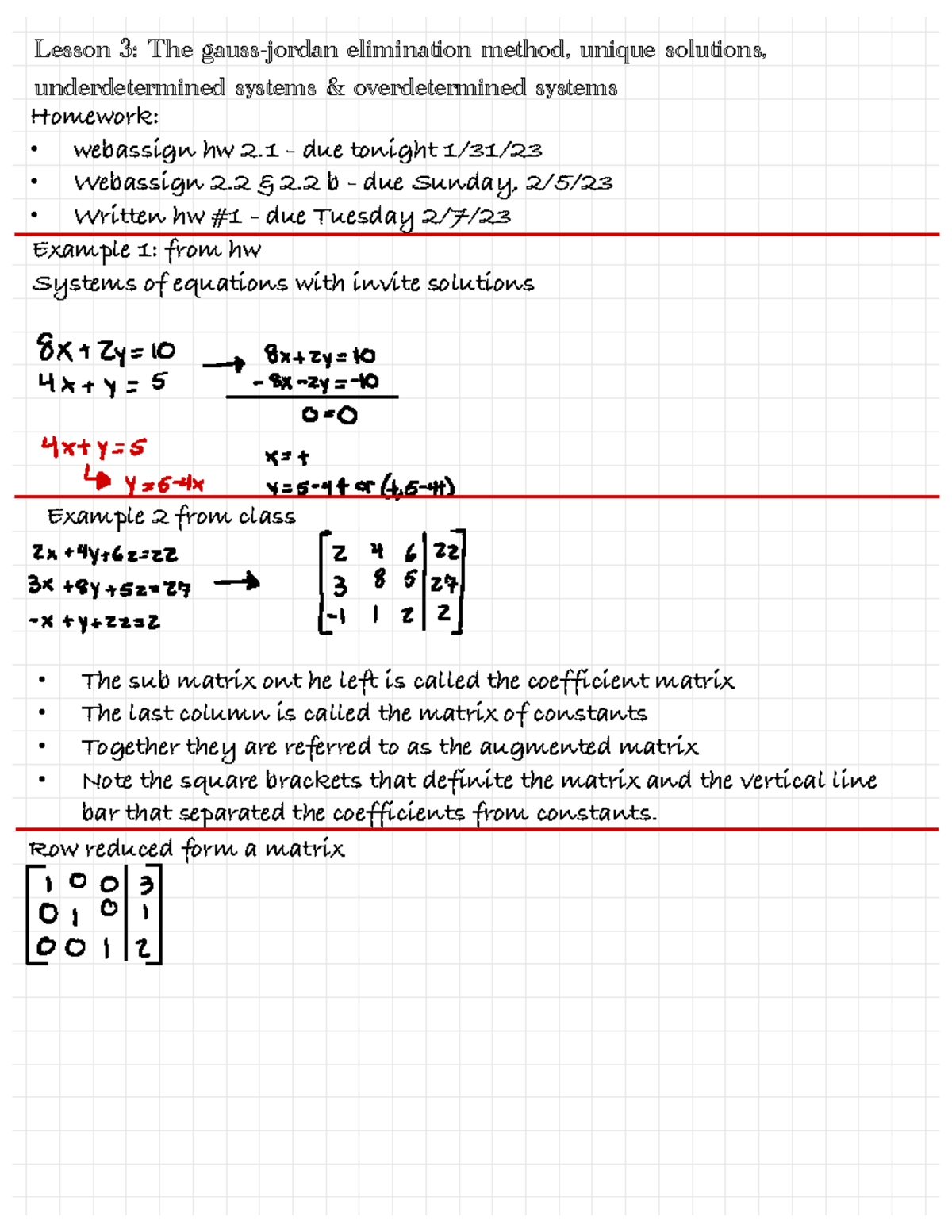 MAT 104 - Lesson 3 - Going over Augmented Matrix - Lesson 3: The gauss ...