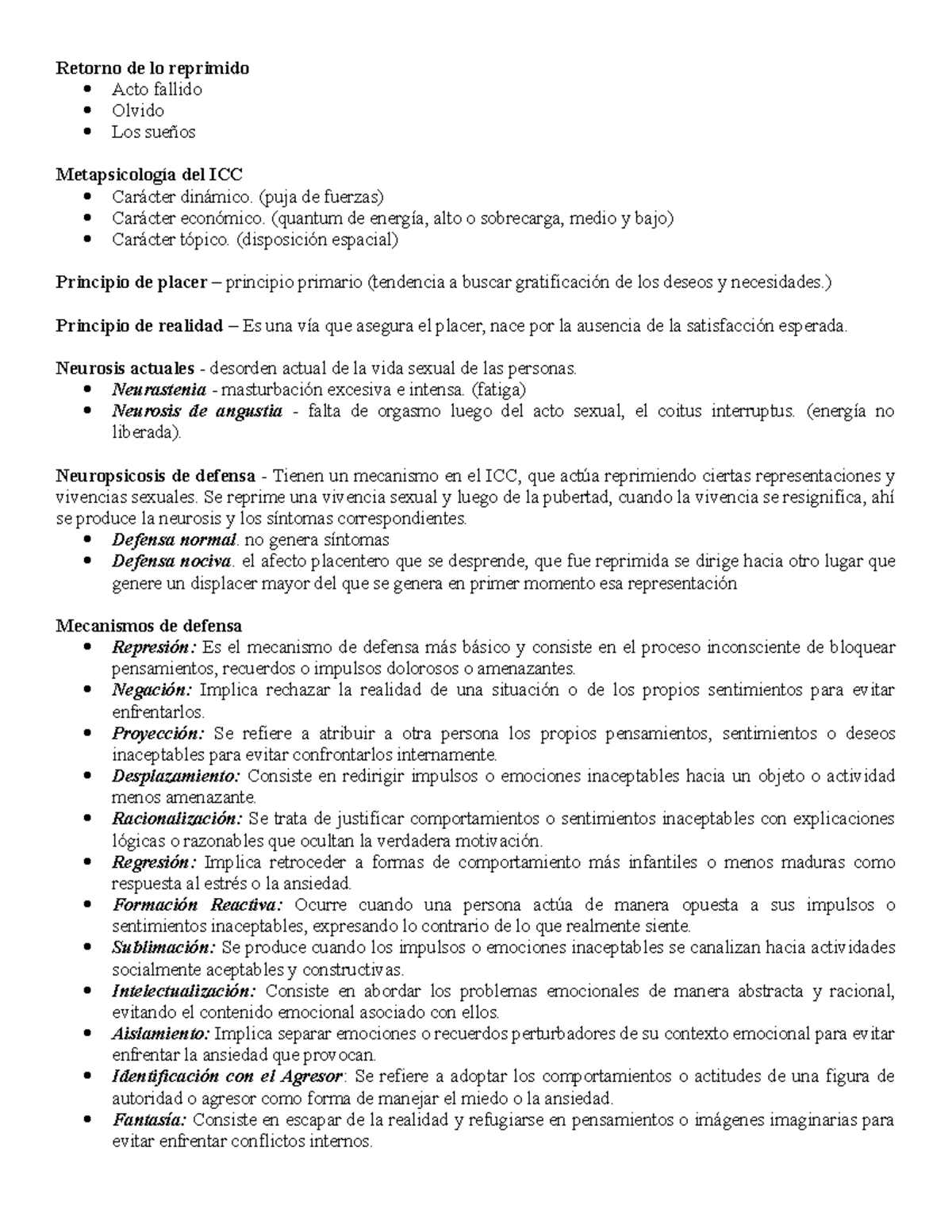 Resumen psicoanálisis freud - Retorno de lo reprimido Acto fallido ...