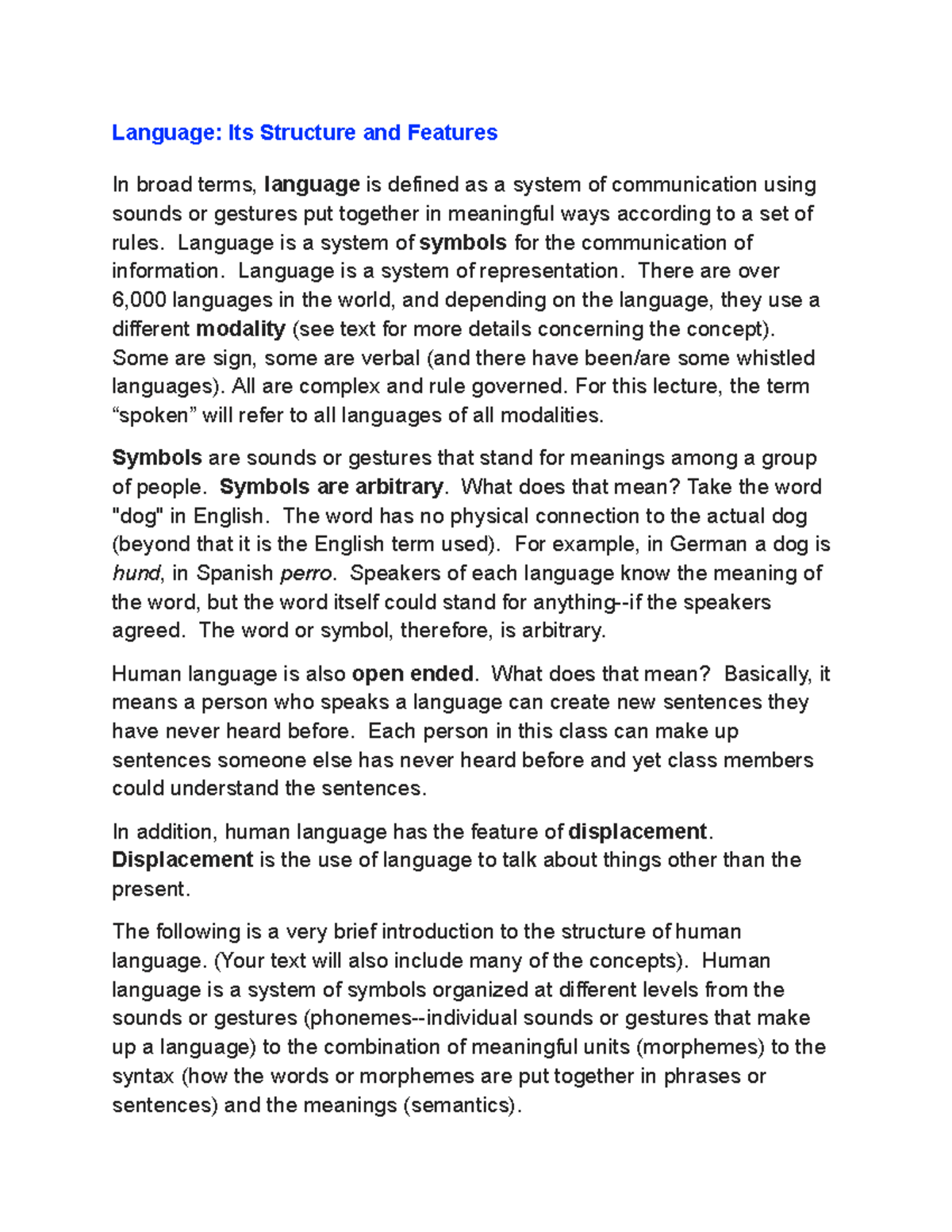 Lecture 1 (Language as a System and Related Topics) (Required Read ...