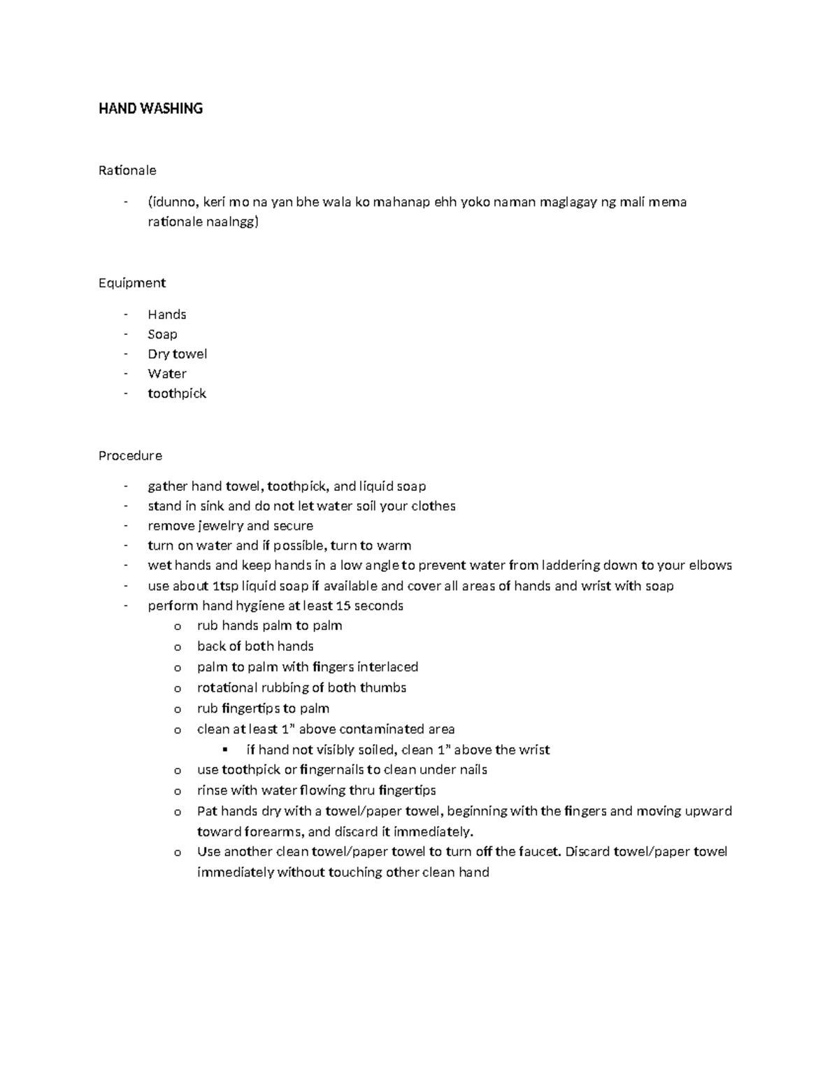 Hand washing - 3.Nurse Ren was able to work efficiently because she ...