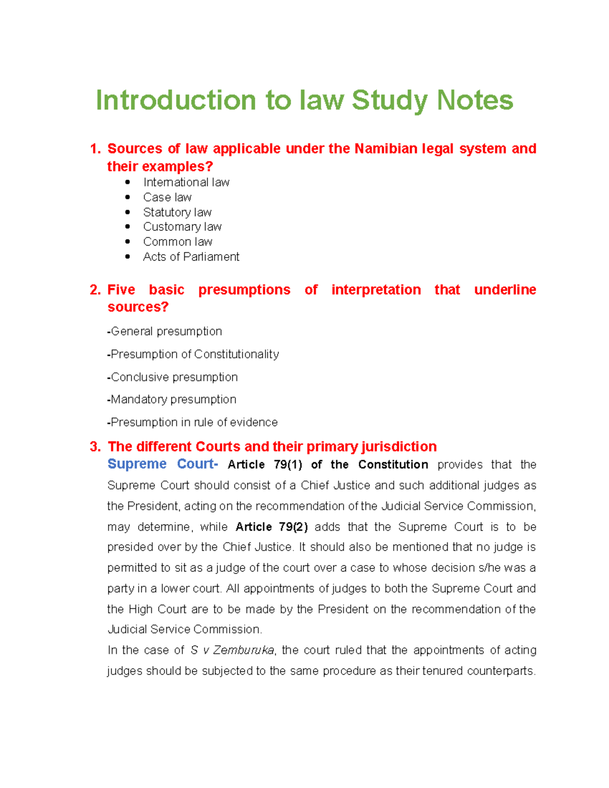Introduction to law Study Notes - Sources of law applicable under the ...