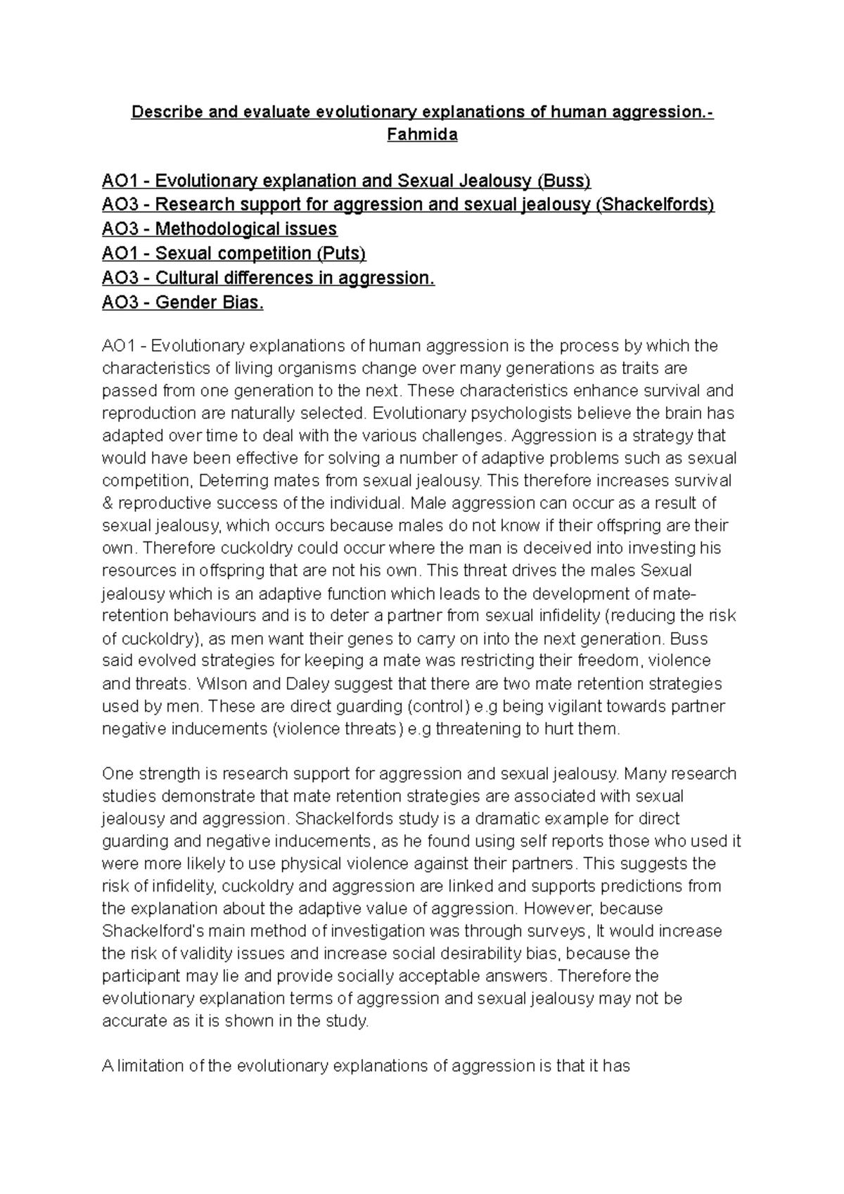 Discuss evolutionary explanations of human aggression essay - Describe ...