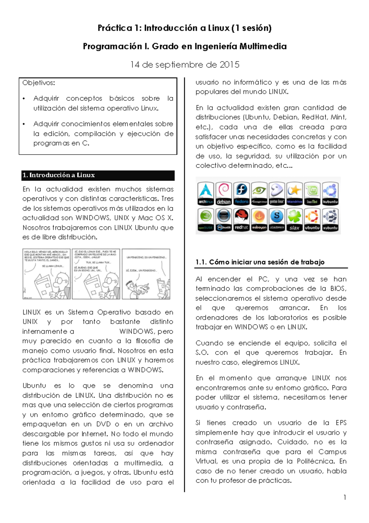 PRACTICA PROGRAMACION 1 Linux - Práctica 1: Introducción a Linux (1 sesión) Programación I ...