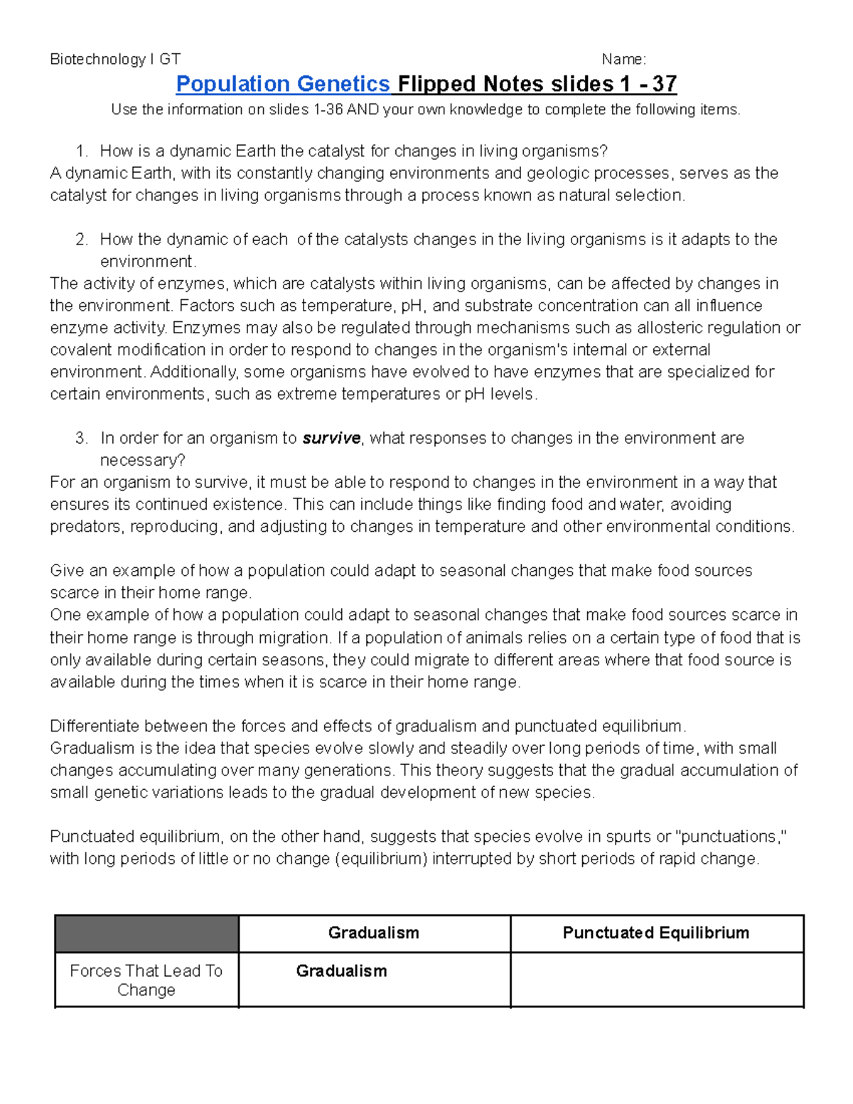 Population Genetics Flipped Notes slides 1 - 37 - Biotechnology I GT ...