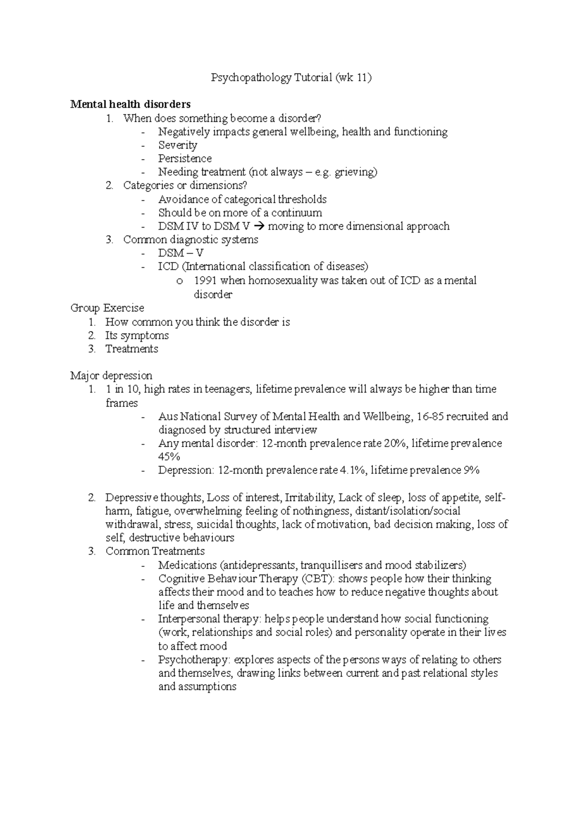 Psychopathology Tutorial wk11 - When does something become a disorder ...