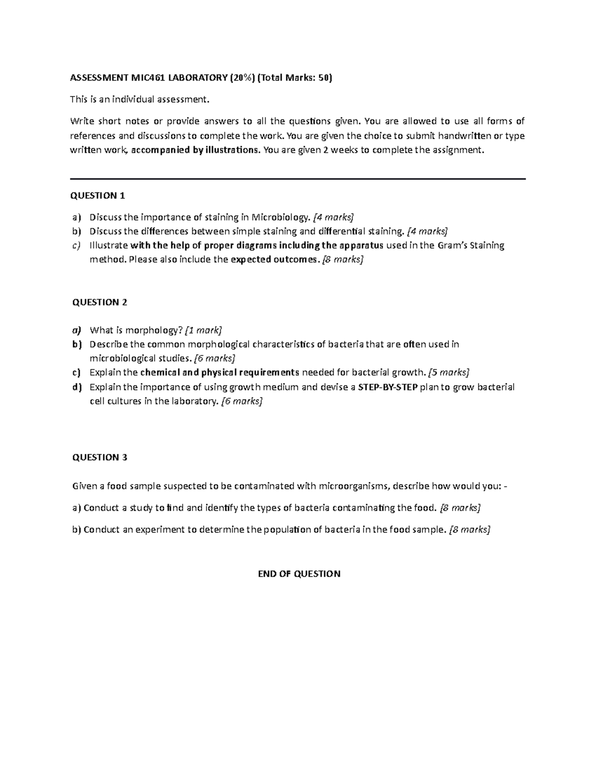 LAB Assessment MIC461 2022 niji - ASSESSMENT MIC461 LABORATORY (20% ...