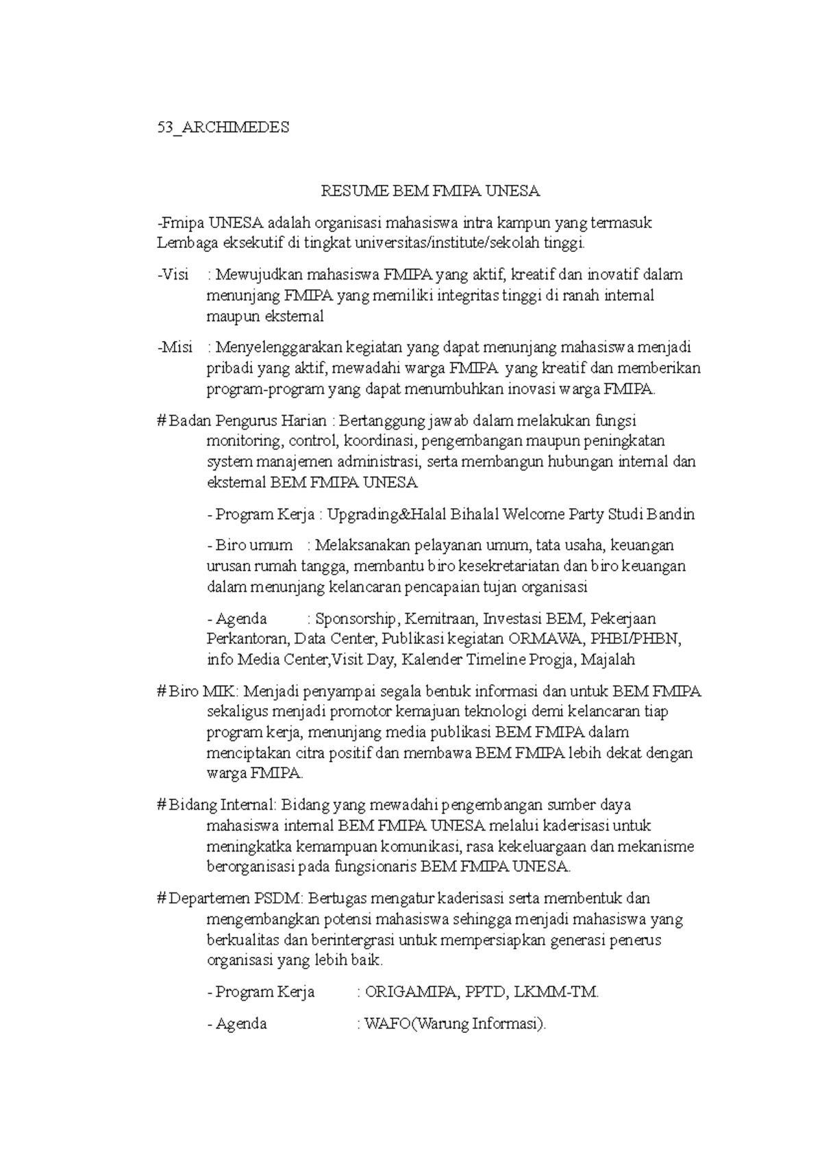 Resume BEM Fmipa Unesa Kelompok Archimedes - 53_ARCHIMEDES RESUME BEM ...
