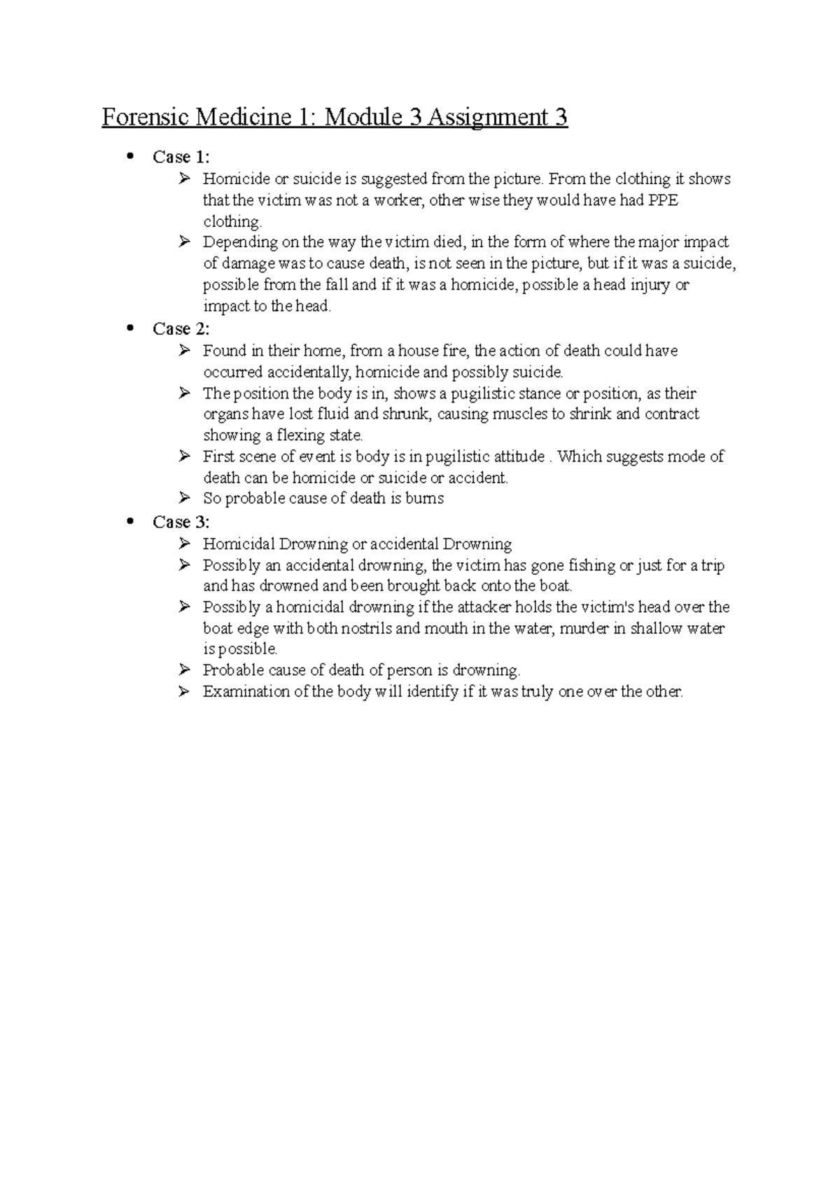 Assignment 3 FM1 - Assessment 3 - Forensic Medicine 1: Module 3 Assignment 3 Case 1: Homicide or ...