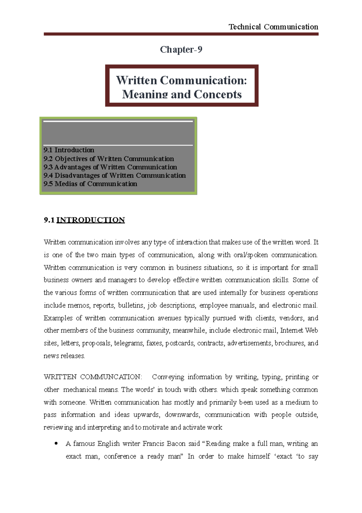 TECHNICAL COMMUNICATION Chapter 9 - Technical Communication Chapter-9 ...