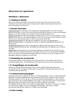 Samenvatting observeren en rapporteren - Observeren Methodiek Geheel ...