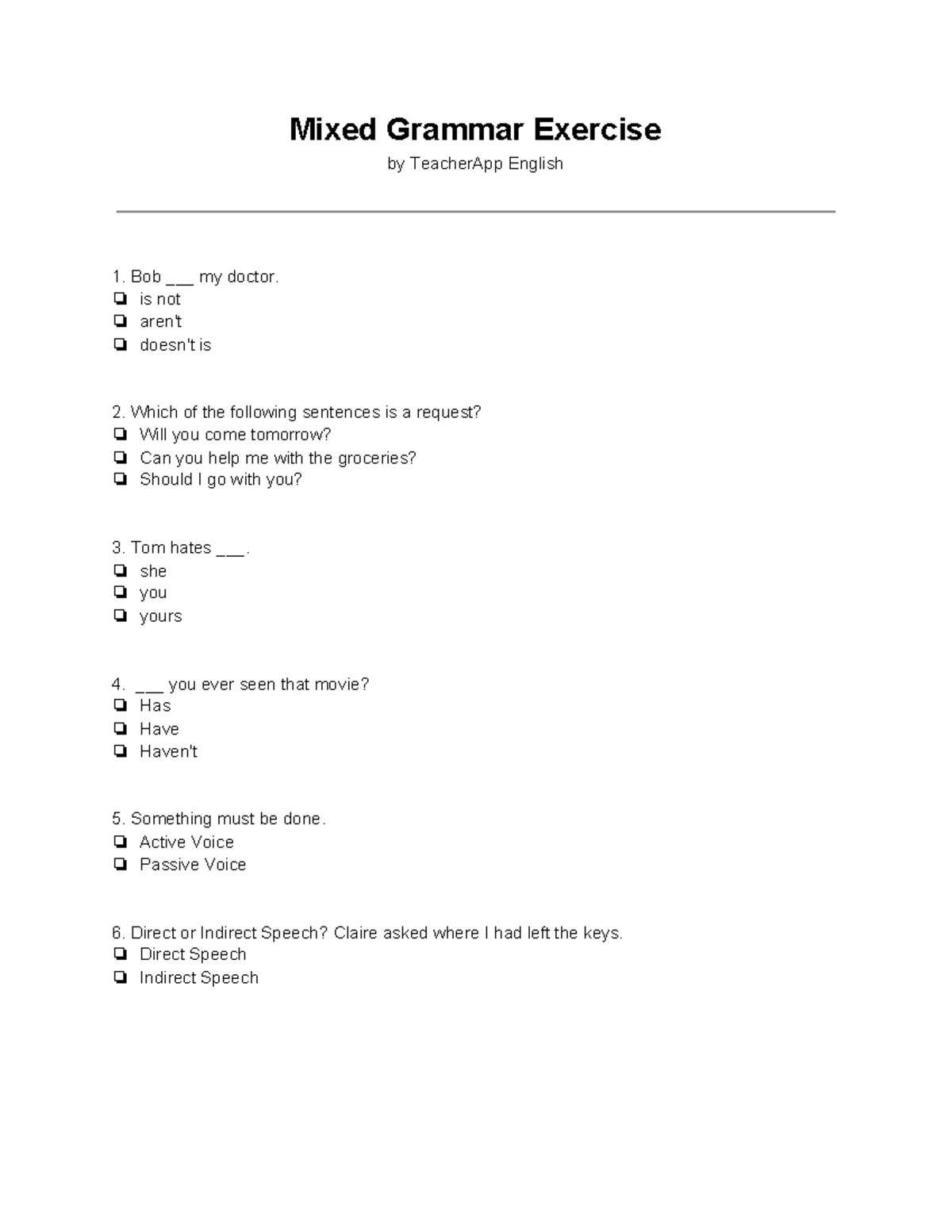Mixed-grammar 1 - Gramática - Mixed Grammar Exercise by TeacherApp ...