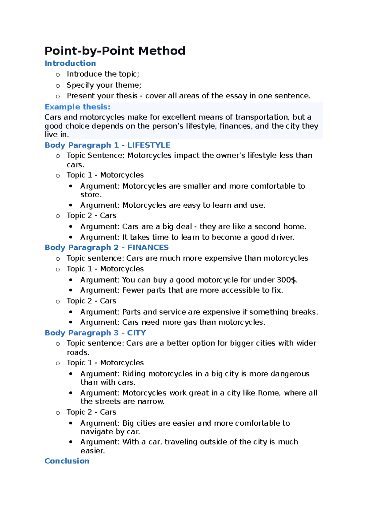 Structure and Outline of Compare and Contrast Essay - Point-by-Point ...