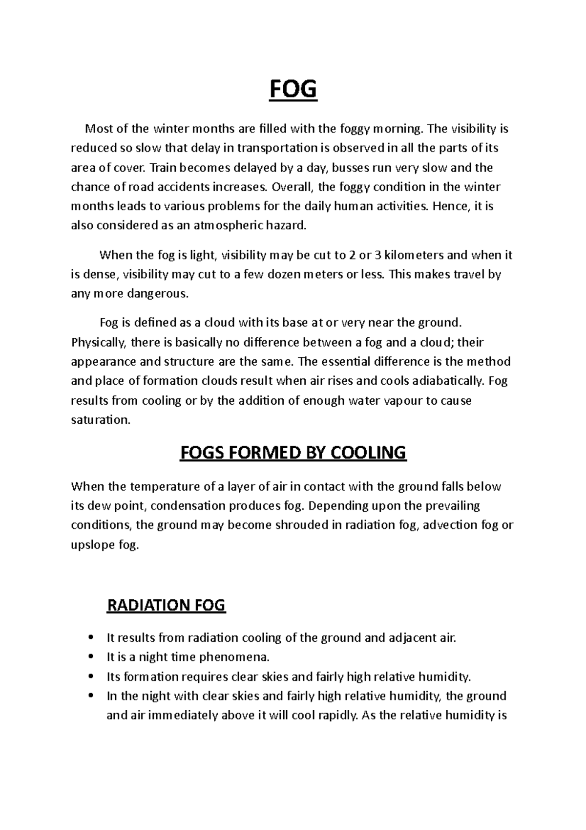 Fog - FOG Most of the winter months are filled with the foggy morning ...