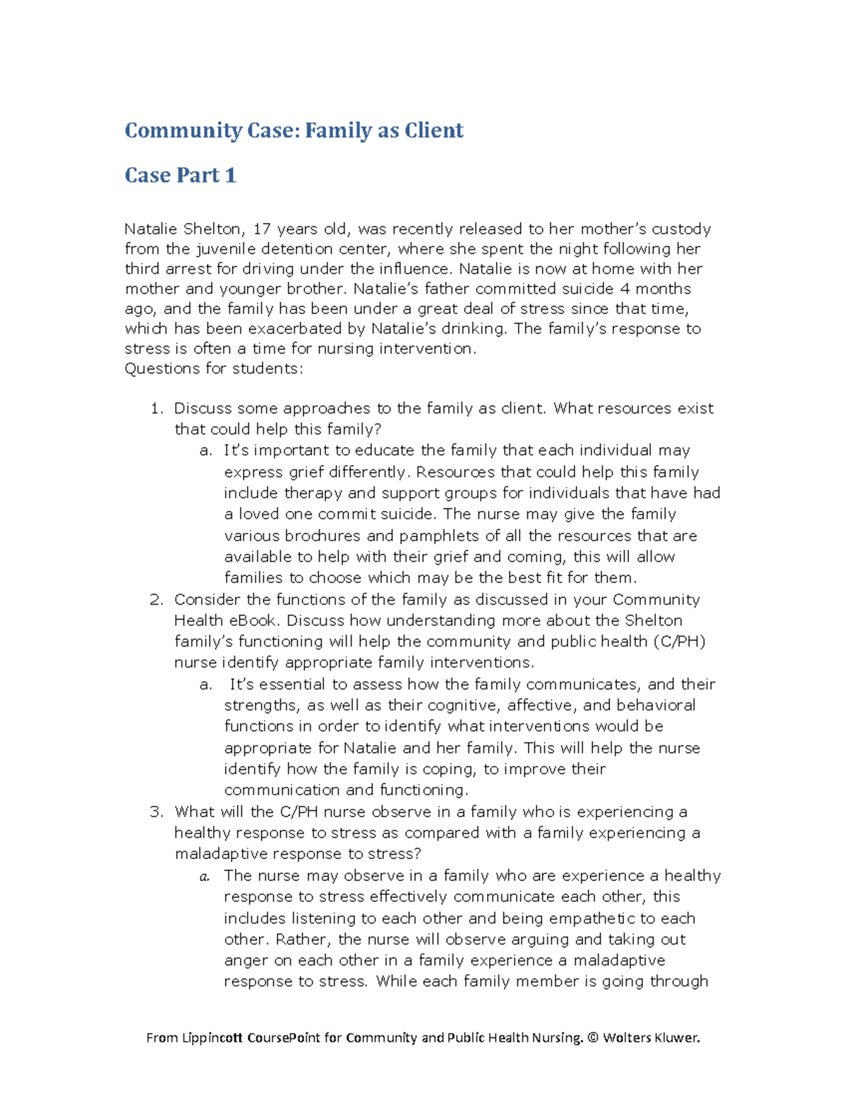 Community Family Client Case1 1-10-17 DP - Community Case: Family as ...