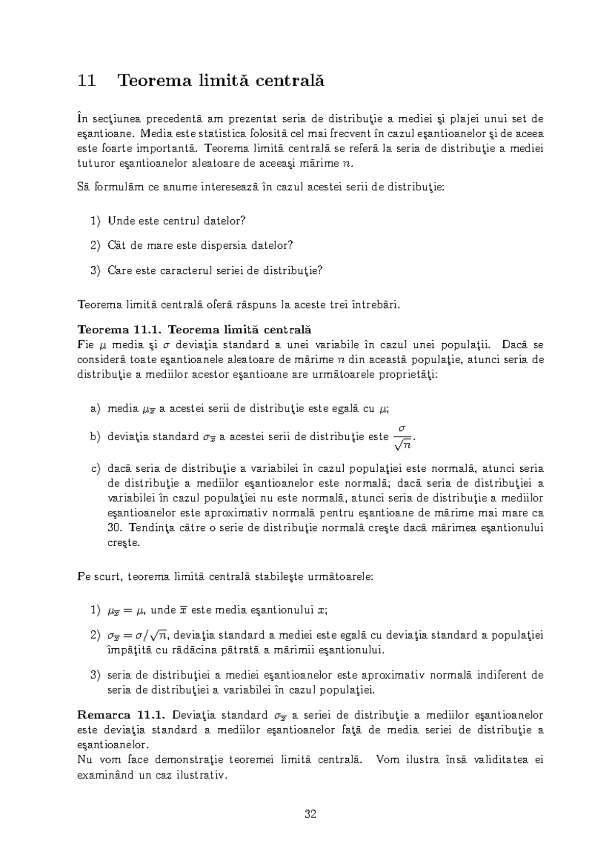 Statistica Aplicata curs 5 - 11 Teorema limitˇ a centralˇ a ˆIn sect¸iunea precedentˇa am ...