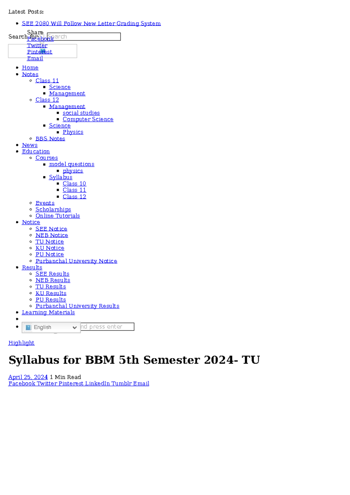 Syllabus for BBM 5th Semester 2024- TU - Gurubaa - Latest Posts: SEE ...