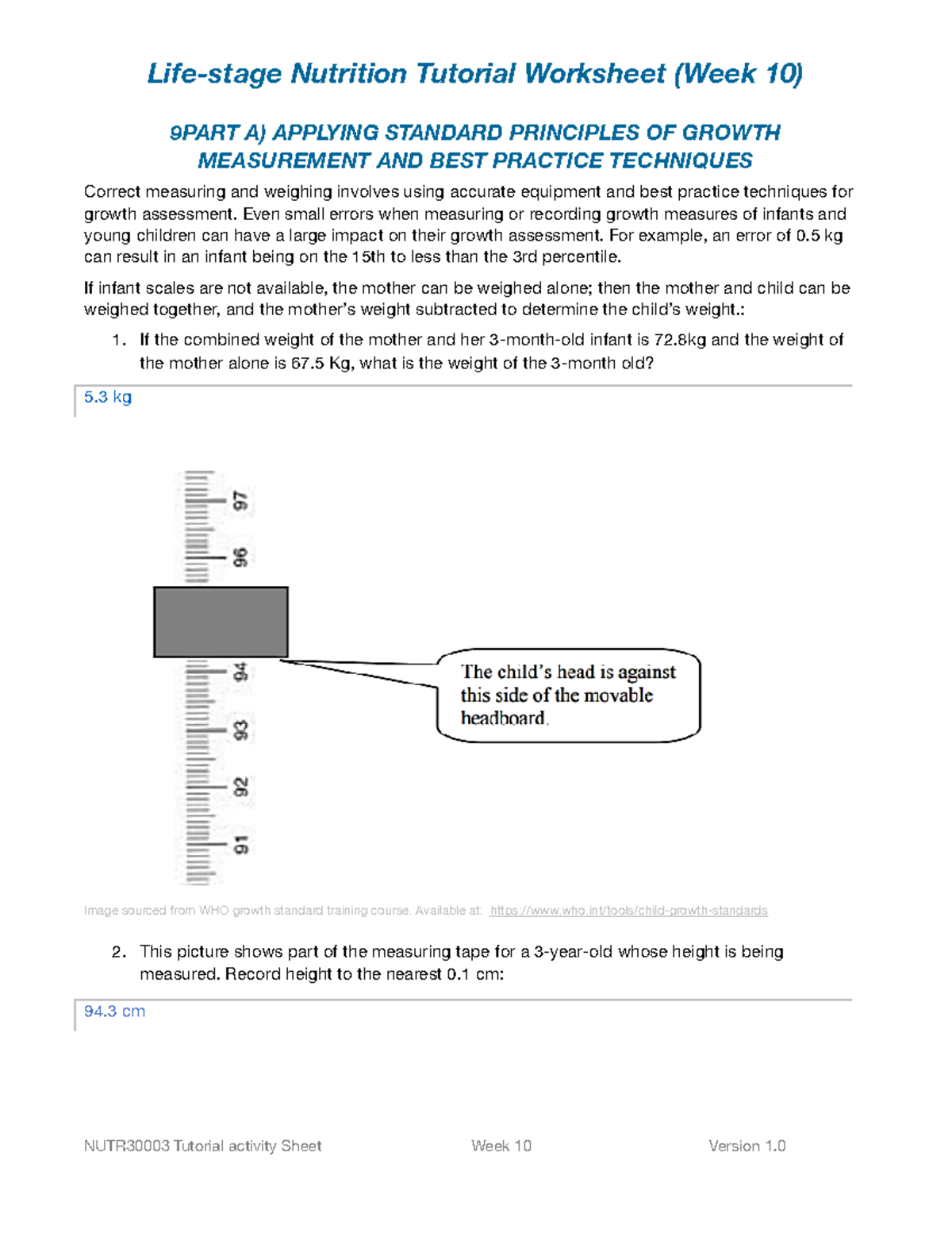 NUTR30003 Tutorial worksheet (Week 10) - 9PART A) APPLYING STANDARD ...