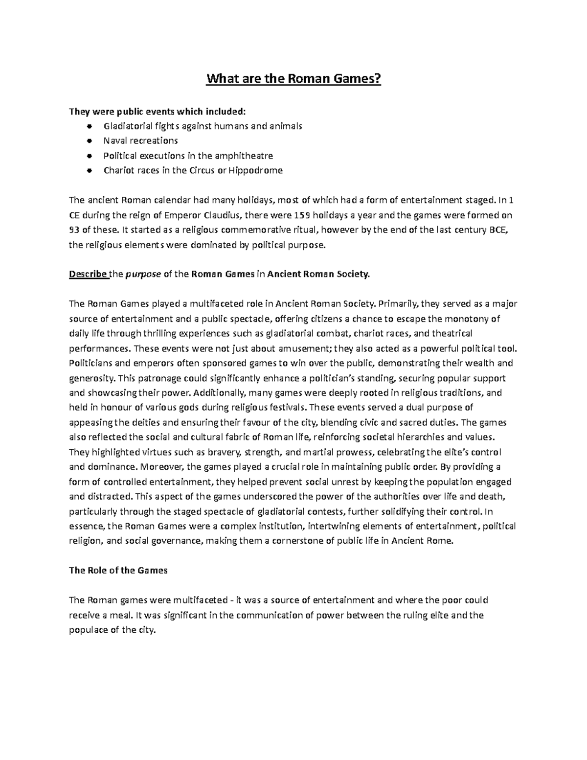 Ancient History - the Roman Games - What are the Roman Games? They were ...