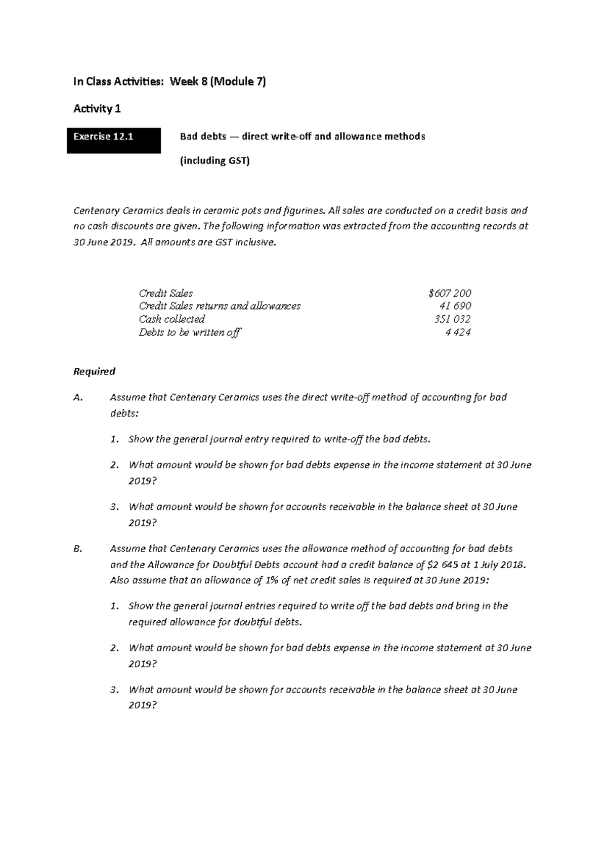 In Class Questions - Week 8 (Module 7) - Activities - In Class ...