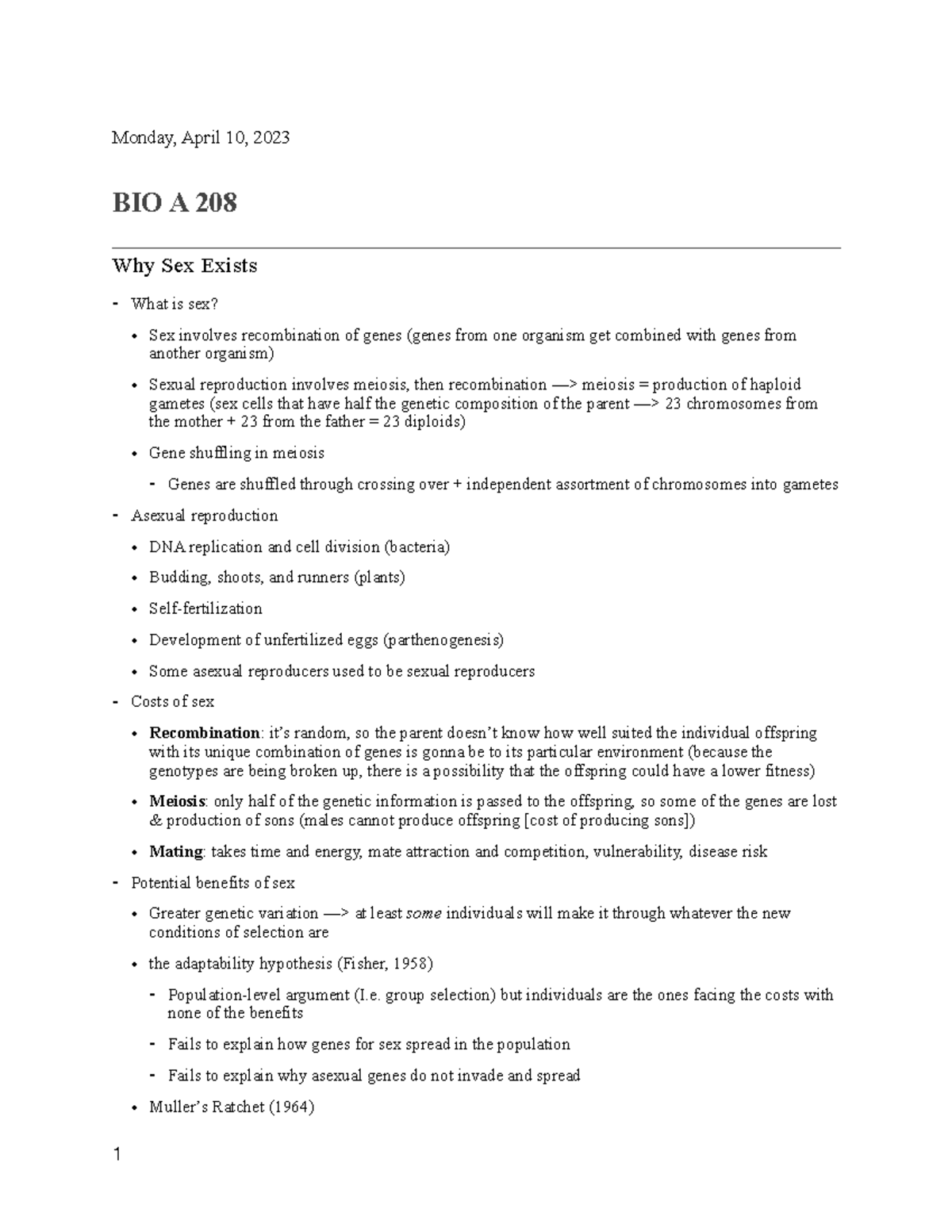 Bio A 208 Why Sex Exists Monday April 10 2023 Bio A 208 Why Sex 4937