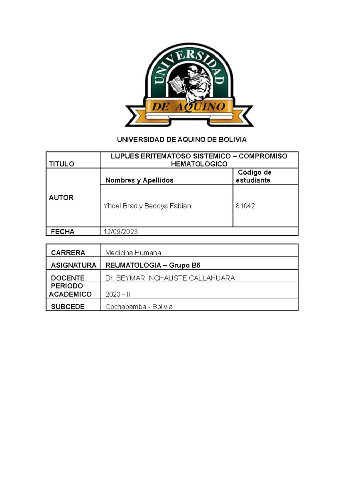 Lupus - UNIVERSIDAD DE AQUINO DE BOLIVIA TITULO LUPUES ERITEMATOSO ...