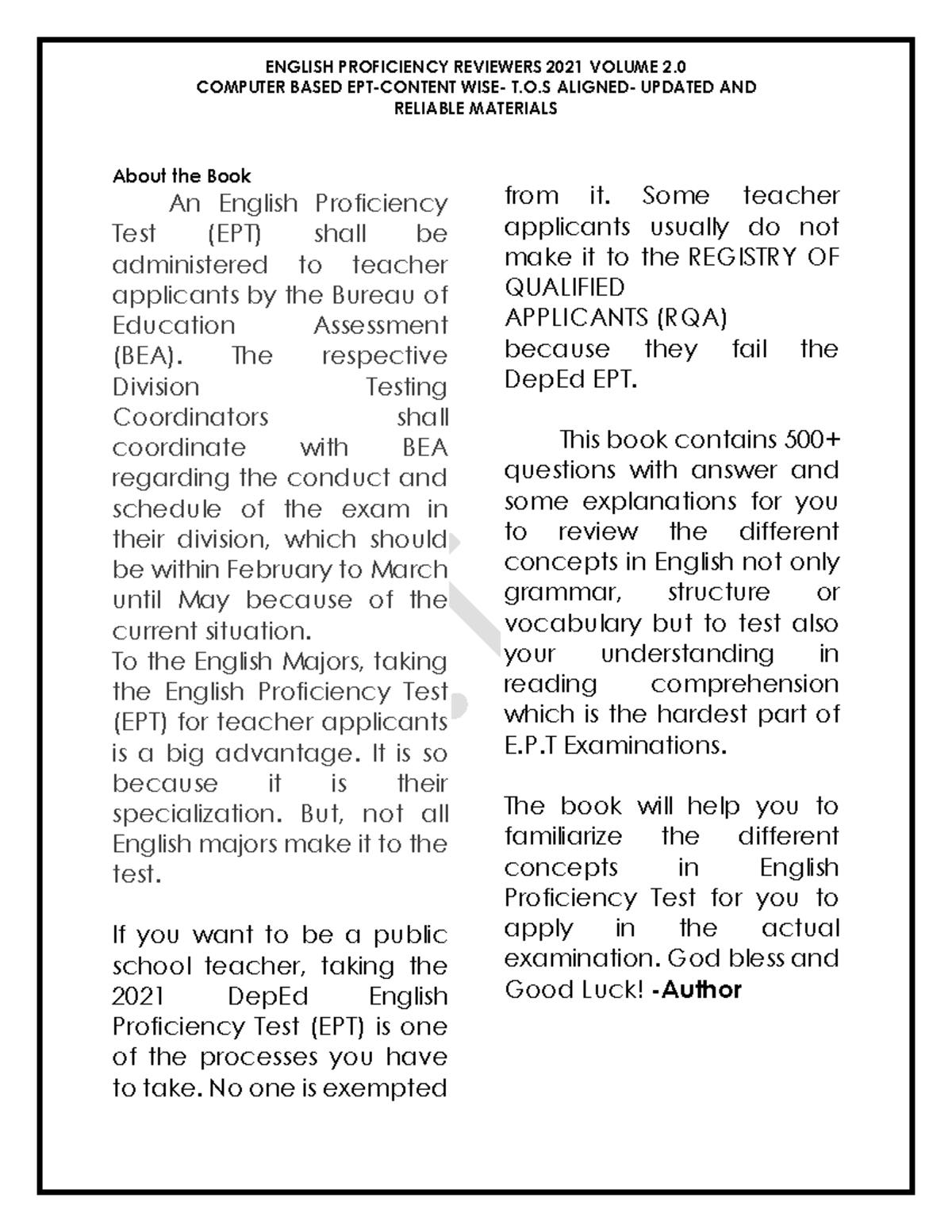 English Profiency Reviewers 2021 Volume 2 - COMPUTER BASED EPT-CONTENT ...