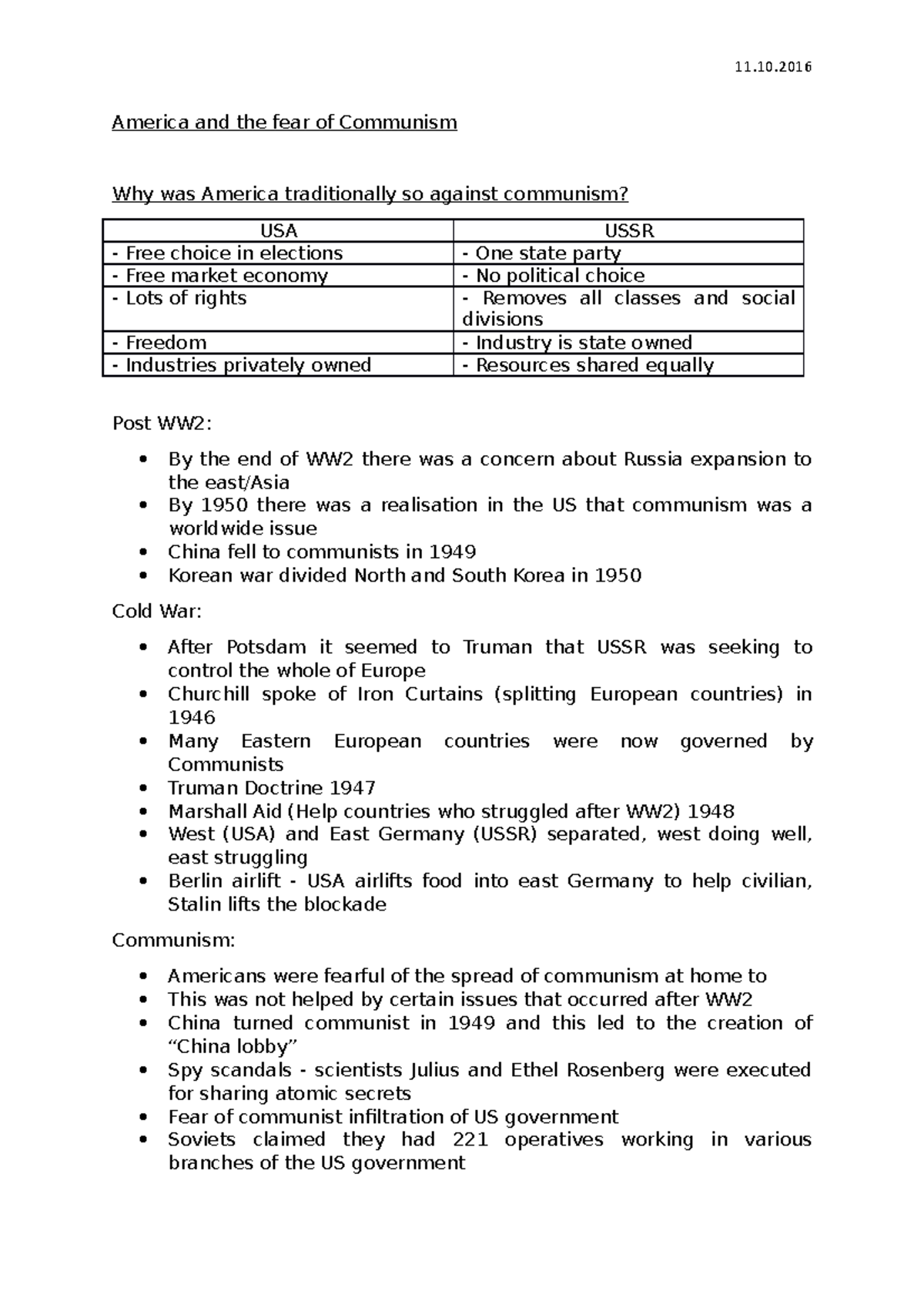 H 11 - Lesson work for American Dream lessons - America and the fear of ...