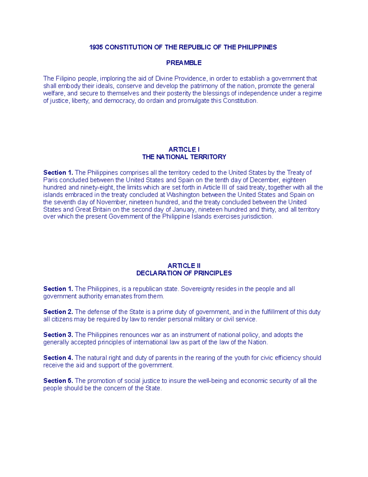 1935 Constitution OF THE Republic OF THE Philippines sum - 1935 ...